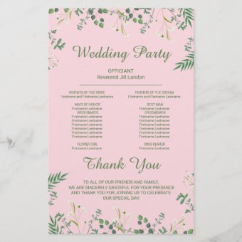 Delicate Floral Border Wedding Program | Zazzle