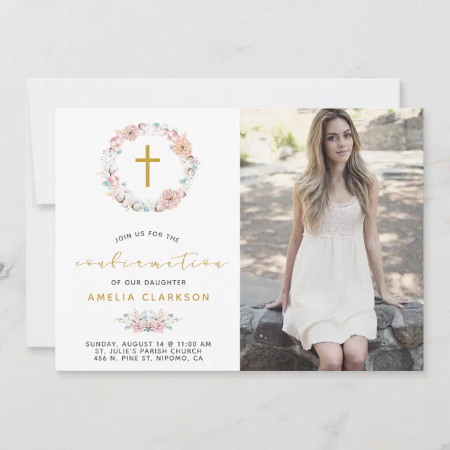 Delicate Floral & Cotton Confirmation Invitation | Zazzle