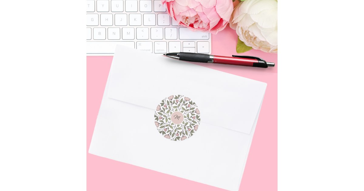 Delicate Floral Custom Monogram Envelope Stickers | Zazzle