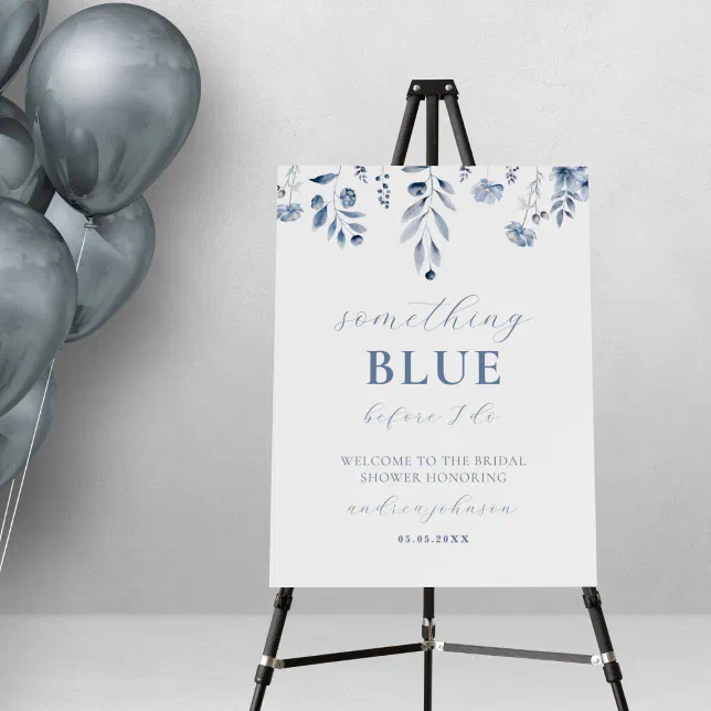 Delicate Floral Something Blue Bridal Shower Sign | Zazzle