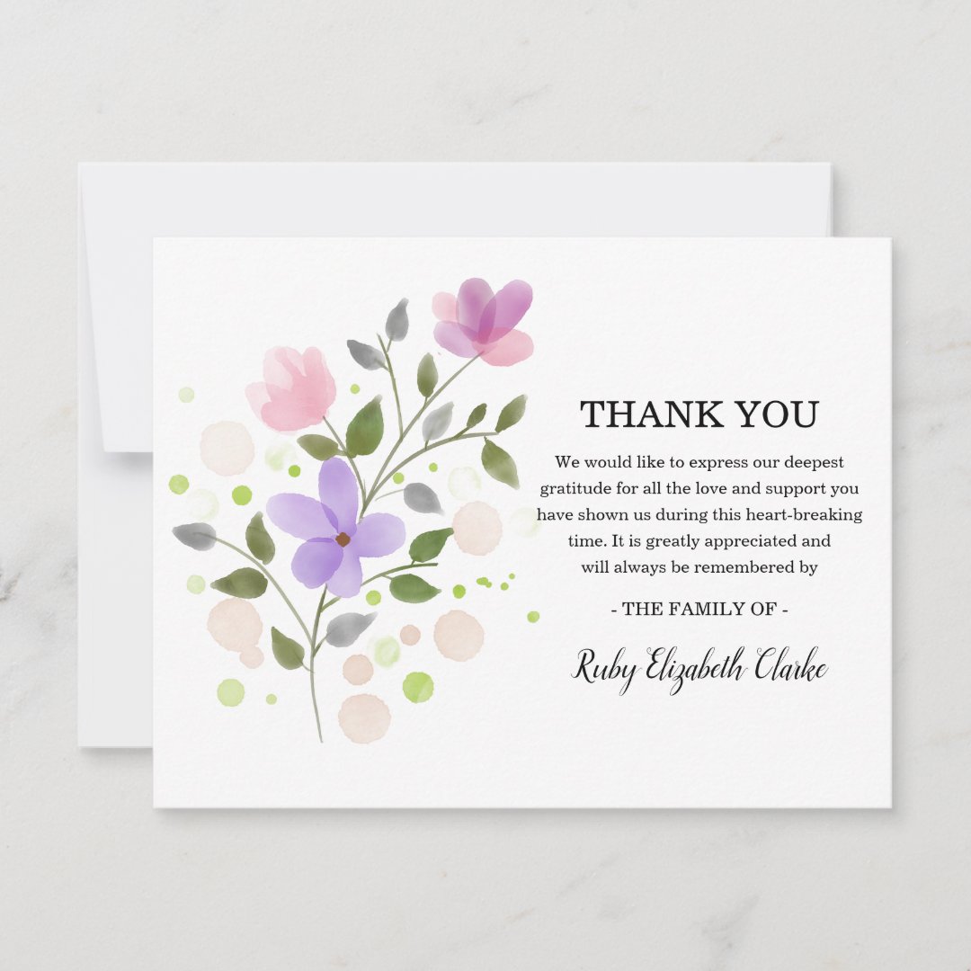 Delicate Flower Photo Funeral Thank You Card | Zazzle