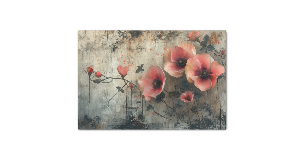 Delicate flowers on a distressed background tissue paper | Zazzle