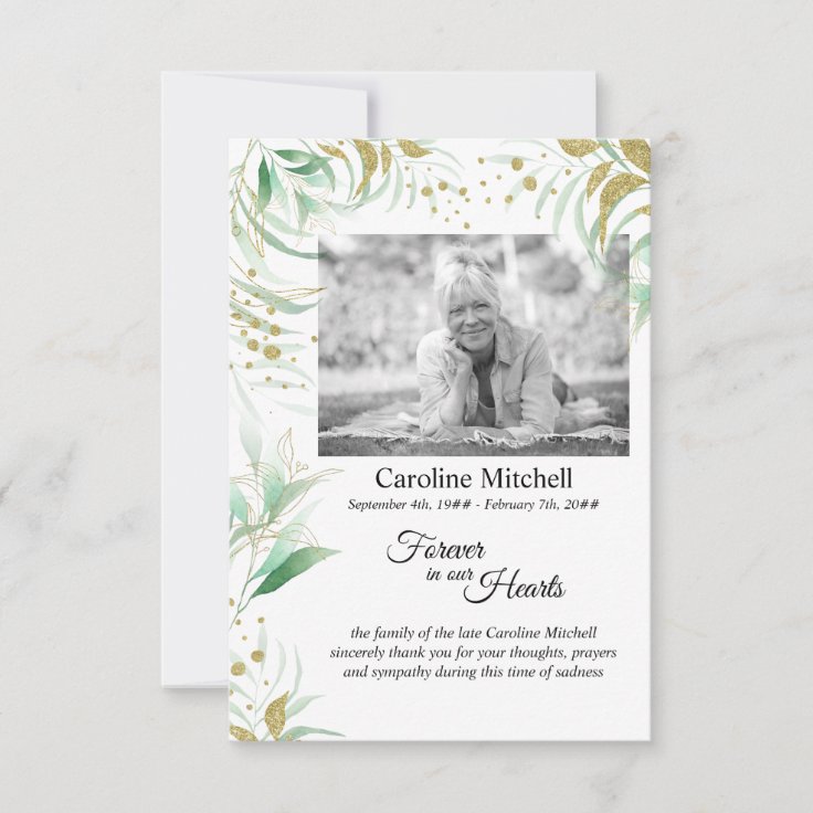 Delicate Foliage Forever in our Hearts Photo Thank You Card | Zazzle