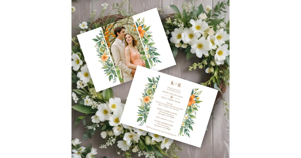 Delicate Garland Azahar Orange Blossoms & Greenery Invitation | Zazzle