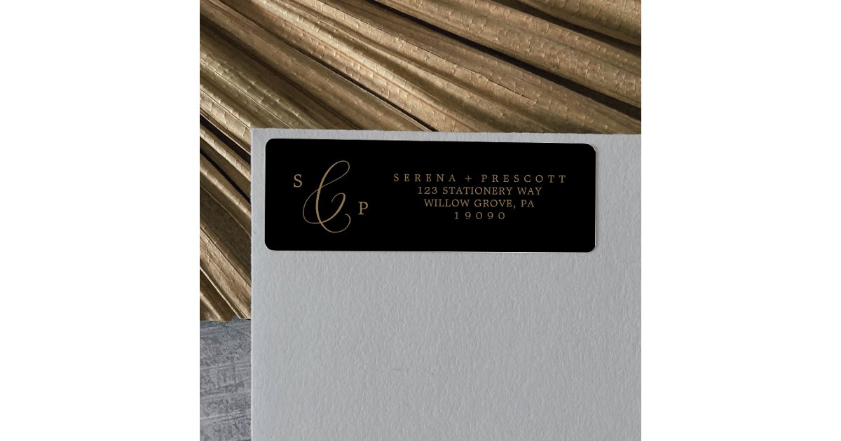 Delicate Gold and Black Return Address Label | Zazzle