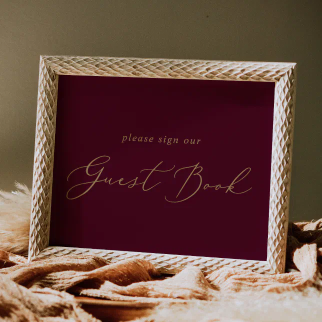Delicate Gold and Burgundy Guest Book Poster | Zazzle