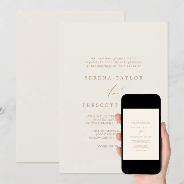 Delicate Gold and Cream Traditional Wedding Invitation | Zazzle