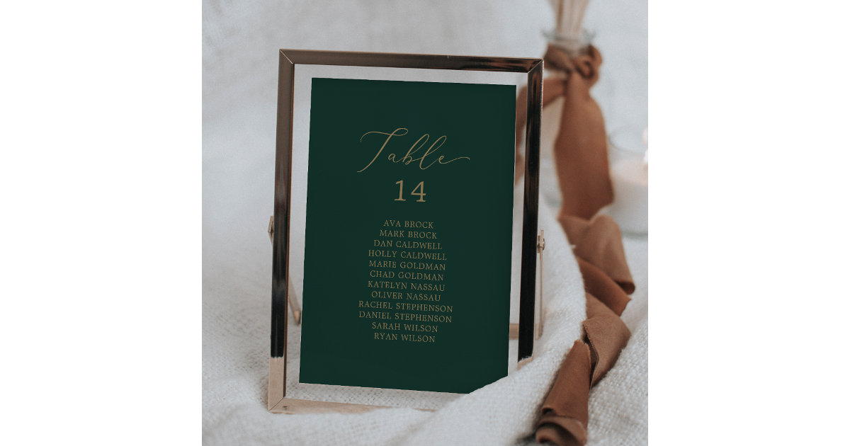 Delicate Gold and Green Table Seating Chart Card | Zazzle