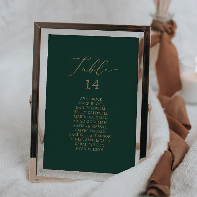 Delicate Gold and Green Table Seating Chart Card | Zazzle