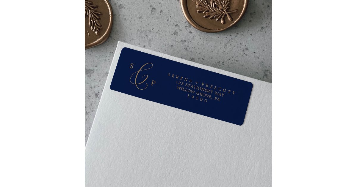 Delicate Gold and Navy Return Address Label | Zazzle