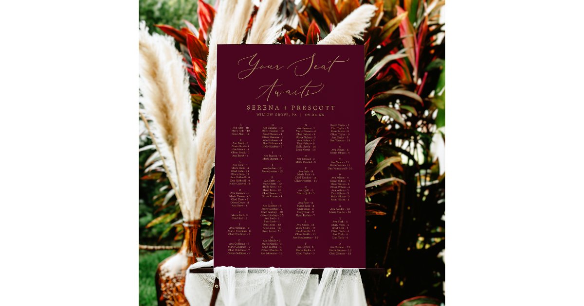 Delicate Gold Burgundy Your Seat Awaits Seating Foam Board | Zazzle