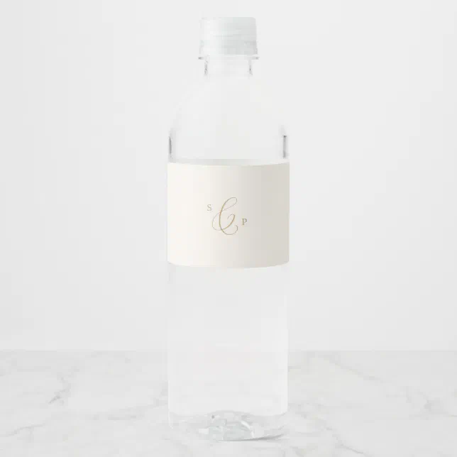 Delicate Gold Calligraphy | Cream Monogram Wedding Water Bottle Label ...