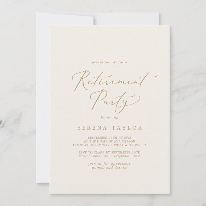 Delicate Gold Calligraphy | Cream Retirement Party Invitation | Zazzle.com