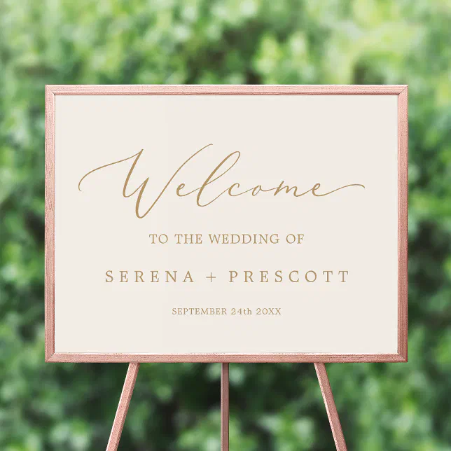 Delicate Gold Calligraphy | Cream Wedding Welcome Poster | Zazzle