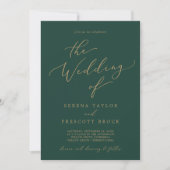 Delicate Gold Calligraphy Green All In One Wedding Invitation | Zazzle