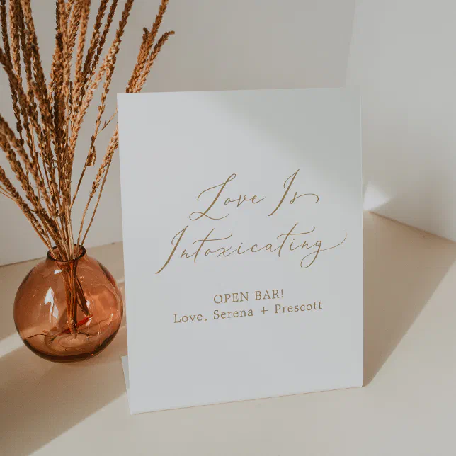 Delicate Gold Calligraphy Love Is Intoxicating Pedestal Sign | Zazzle