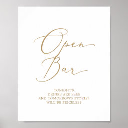 Delicate Gold Calligraphy Open Bar Sign | Zazzle