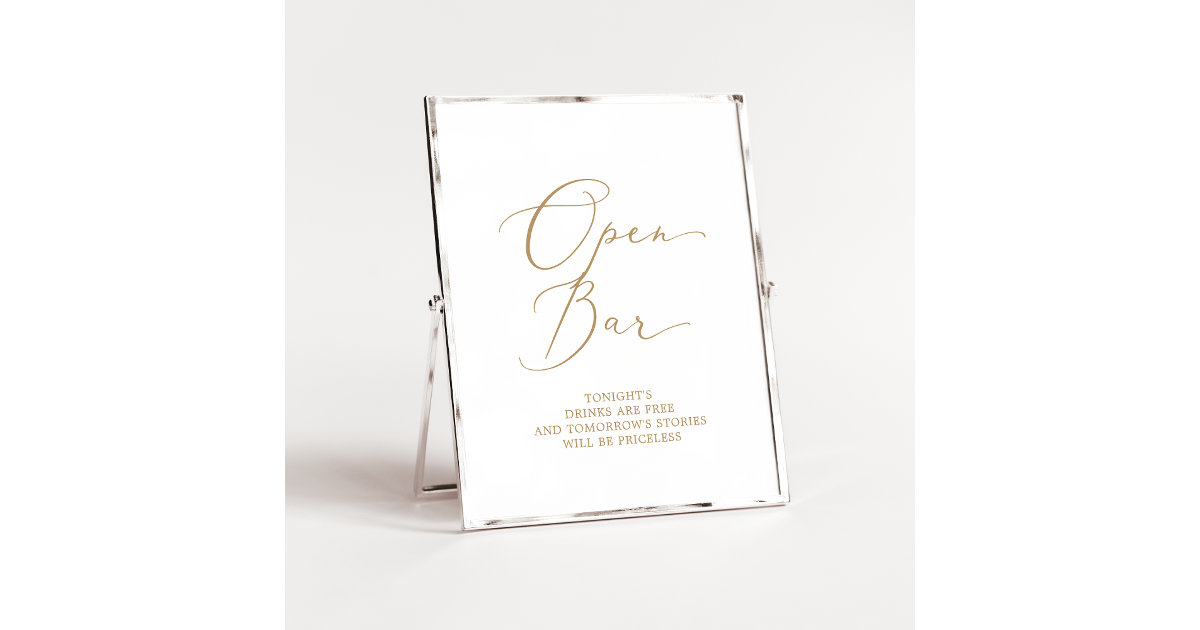 Delicate Gold Calligraphy Open Bar Sign | Zazzle