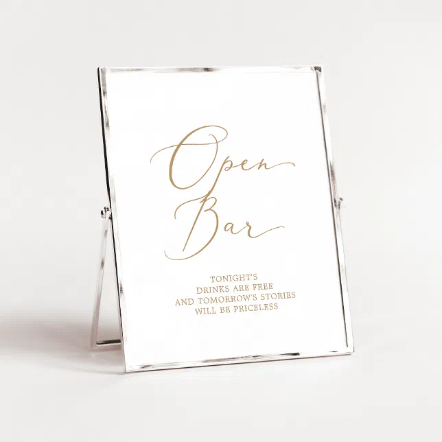 Delicate Gold Calligraphy Open Bar Sign | Zazzle