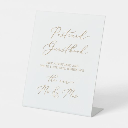 Delicate Gold Calligraphy Postcard Guestbook Pedestal Sign | Zazzle
