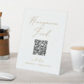 Delicate Gold Calligraphy QR Code Honeymoon Fund Pedestal Sign | Zazzle