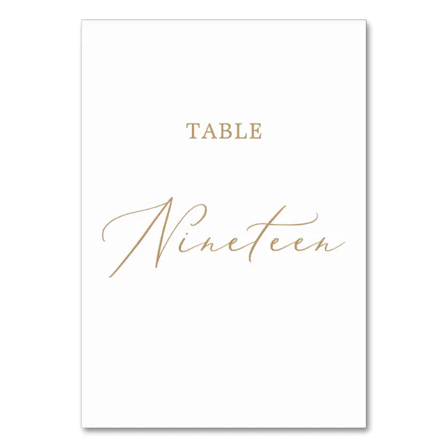 Delicate Gold Calligraphy Table Nineteen Table Number | Zazzle