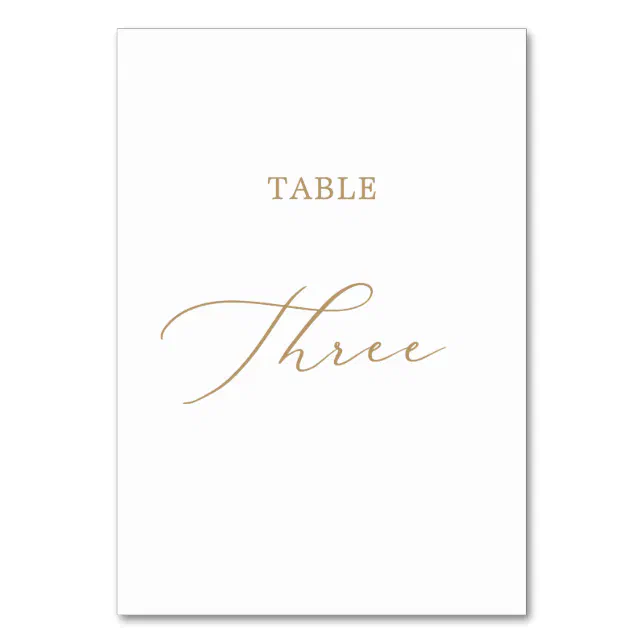 Delicate Gold Calligraphy Table Three Table Number | Zazzle