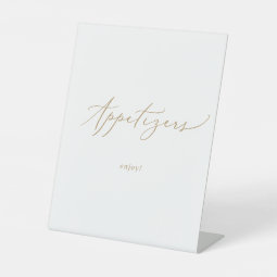 Delicate Gold Calligraphy Wedding Appetizers Pedestal Sign | Zazzle