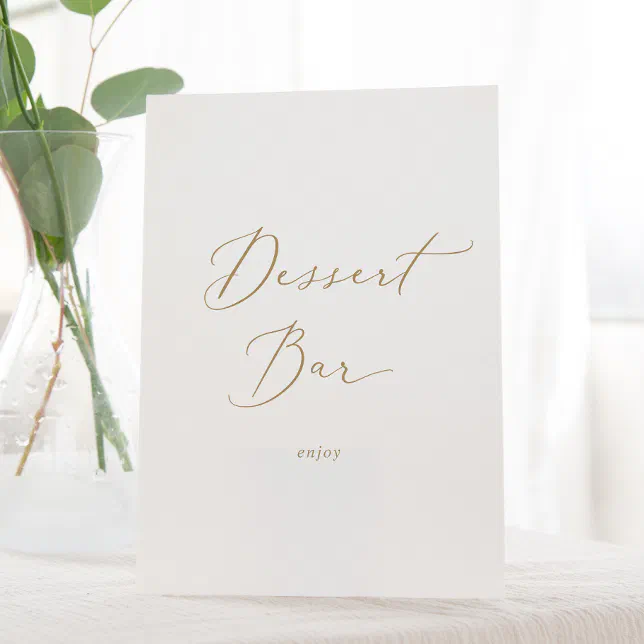 Delicate Gold Calligraphy Wedding Dessert Bar Pedestal Sign | Zazzle