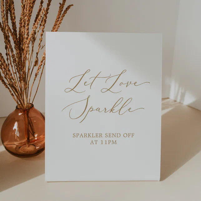 Delicate Gold Calligraphy Wedding Let Love Sparkle Pedestal Sign | Zazzle