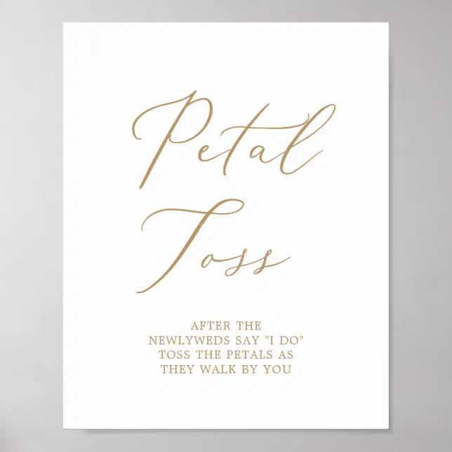 Delicate Gold Calligraphy Wedding Petal Toss Poster | Zazzle