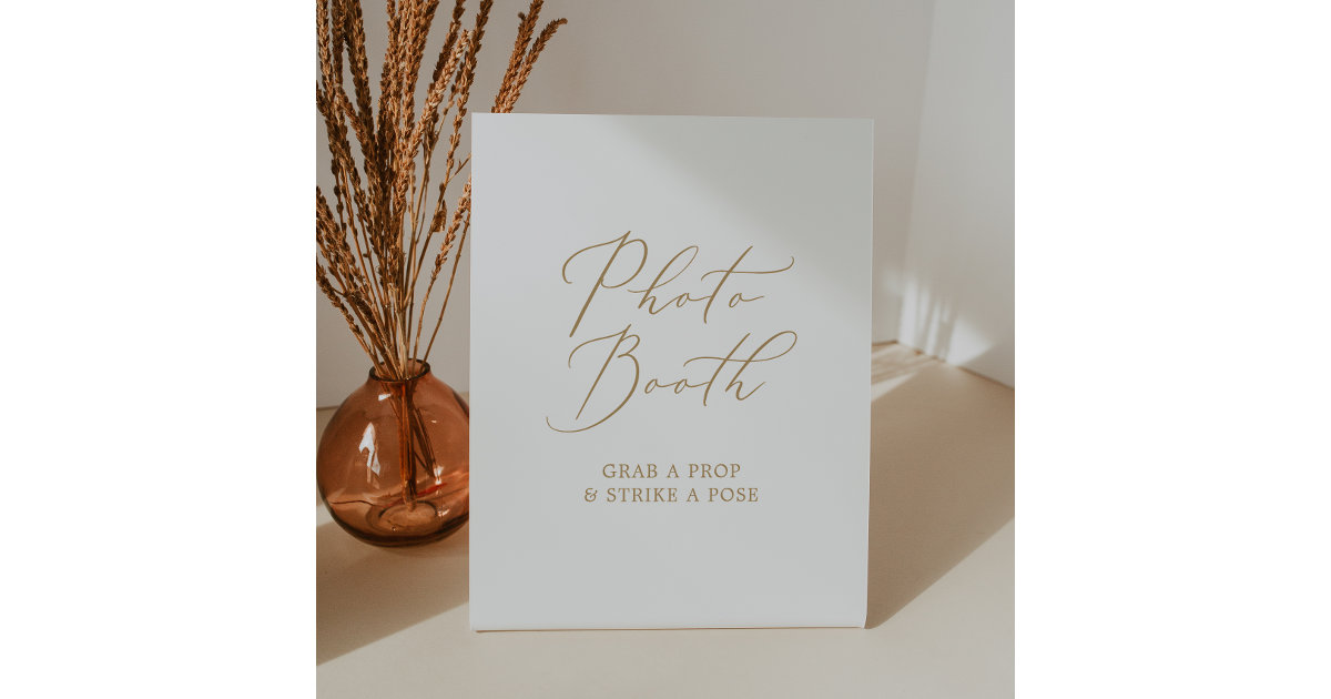 Delicate Gold Calligraphy Wedding Photo Booth Pedestal Sign | Zazzle