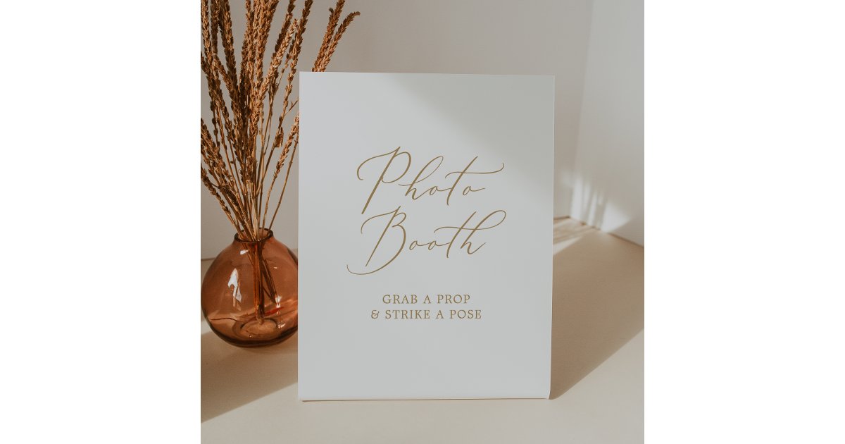 Delicate Gold Calligraphy Wedding Photo Booth Pedestal Sign | Zazzle