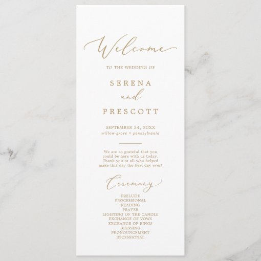 Delicate Gold Calligraphy Wedding Program | Zazzle
