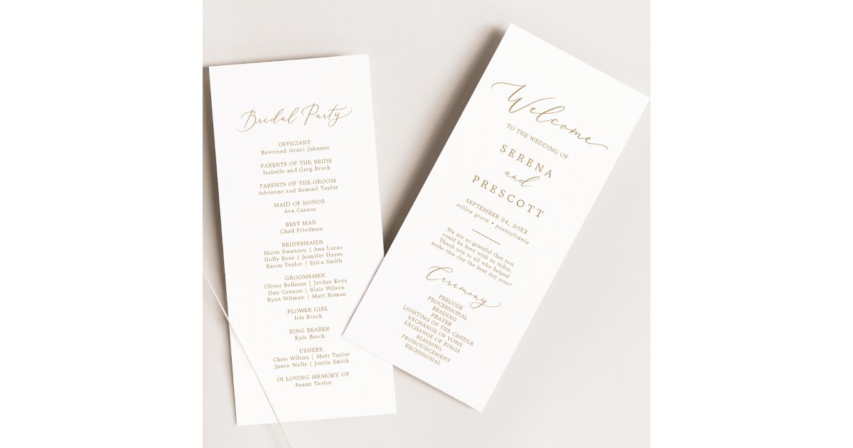 Delicate Gold Calligraphy Wedding Program | Zazzle