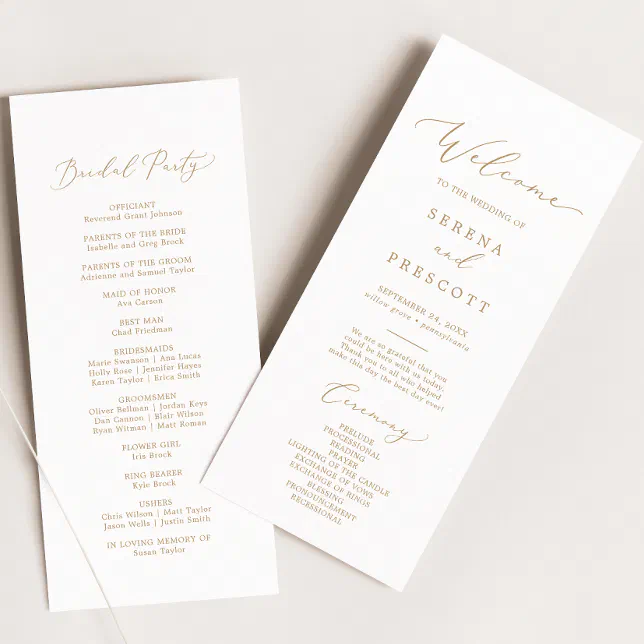 Delicate Gold Calligraphy Wedding Program | Zazzle