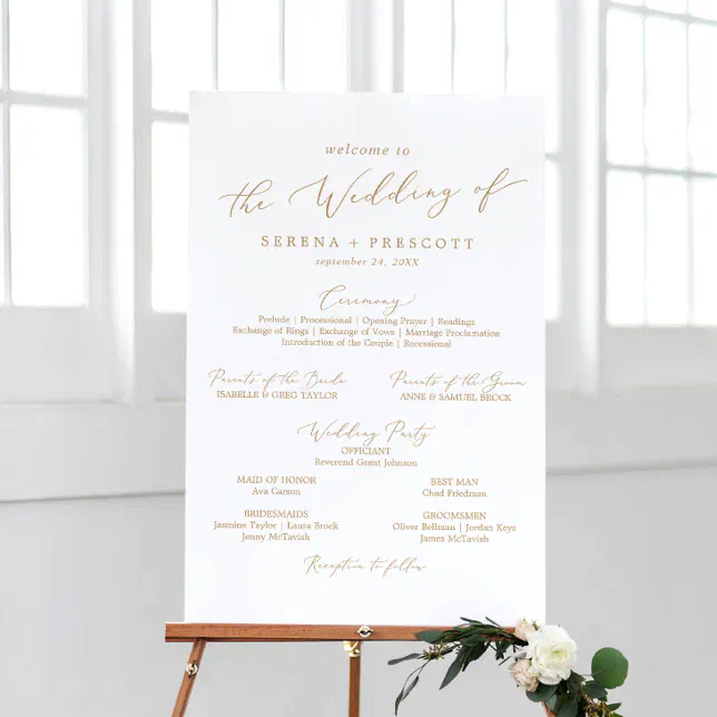Delicate Gold Calligraphy Wedding Program Foam Board | Zazzle