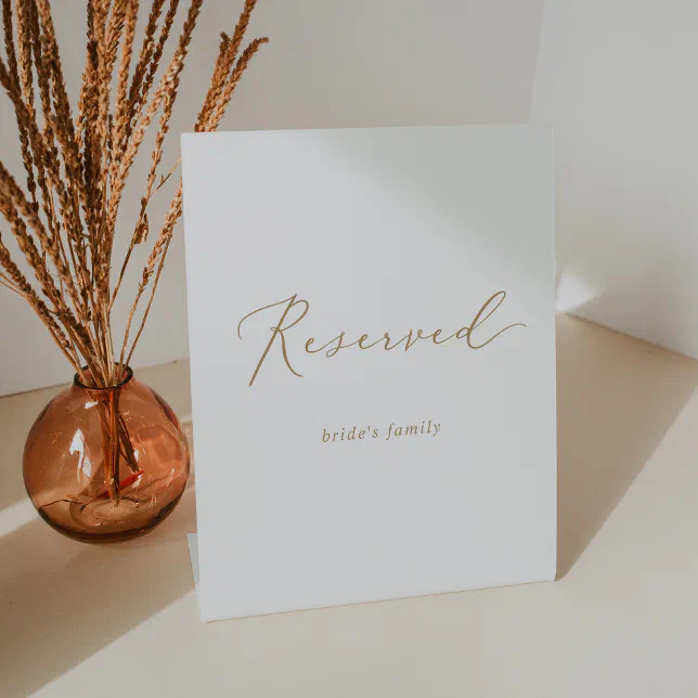 Delicate Gold Calligraphy Wedding Reserved Pedestal Sign | Zazzle