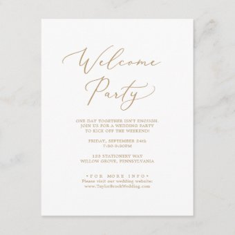 Delicate Gold Calligraphy Wedding Welcome Party Enclosure Card | Zazzle