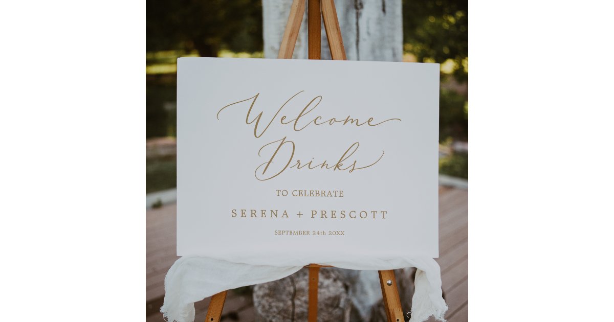 Delicate Gold Elegant Wedding Welcome Drinks Sign | Zazzle