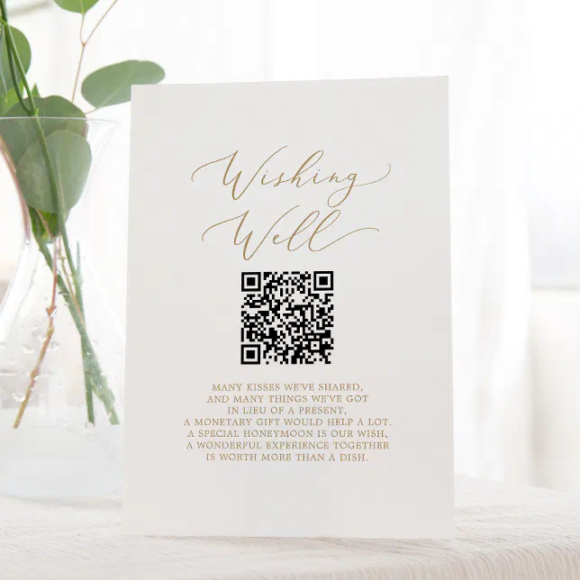 Delicate Gold QR Code Wedding Wishing Well Pedestal Sign | Zazzle