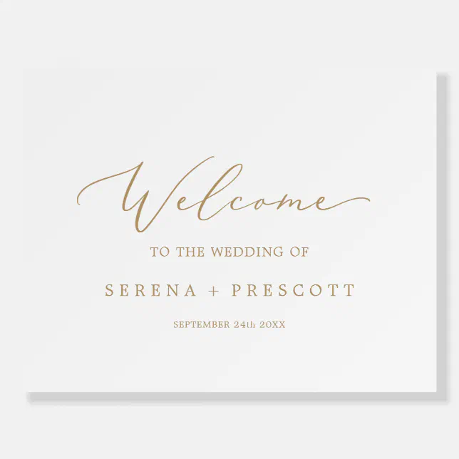 Delicate Gold Sit Anywhere Wedding Welcome Sign | Zazzle