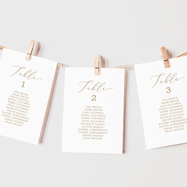 Delicate Gold Table Number Seating Chart Cards | Zazzle
