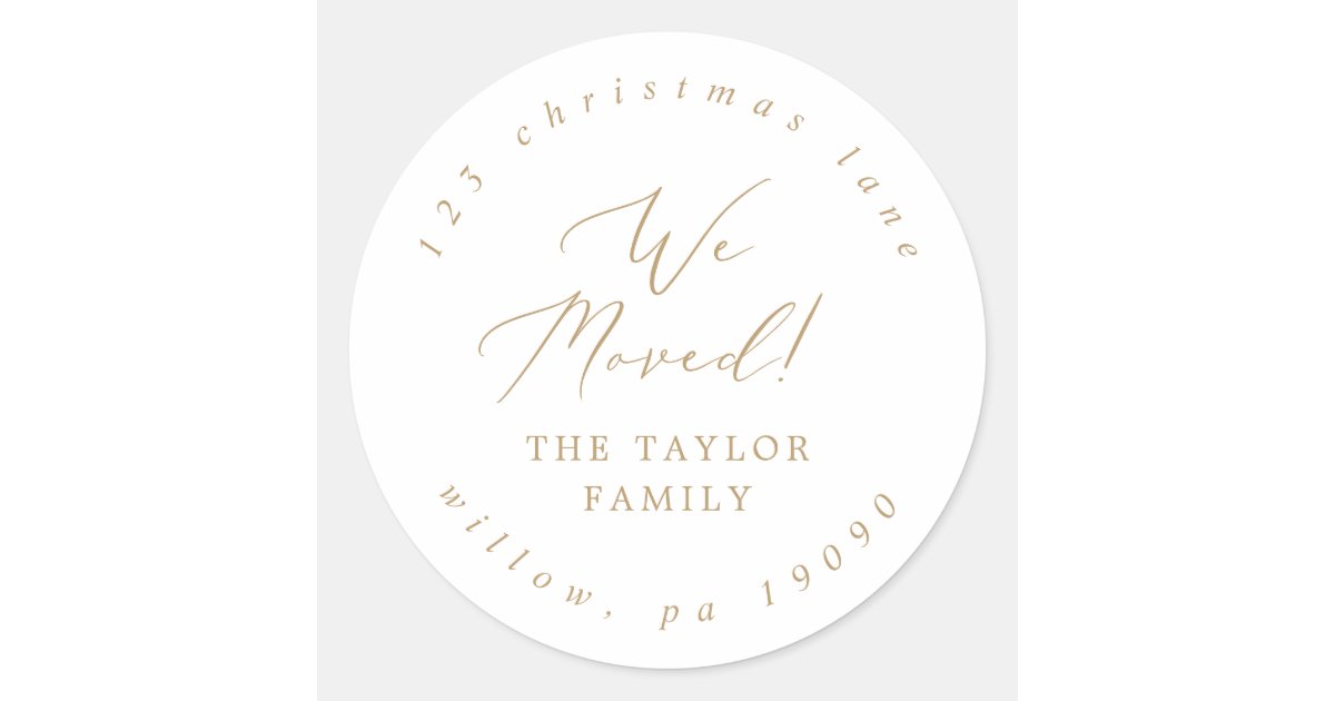 Delicate Gold We Moved Circular Return Address Classic Round Sticker ...
