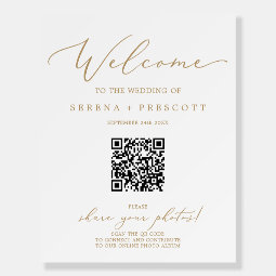 Delicate Gold Wedding Photo Album QR Code Welcome Foam Board | Zazzle