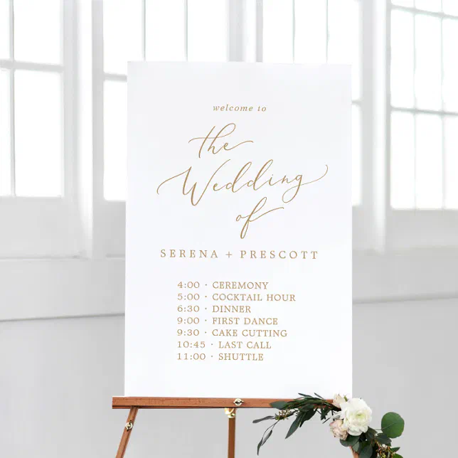 Delicate Gold Wedding Welcome Order of Events Foam Board | Zazzle