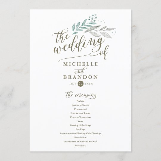Delicate Greenery | Wedding Ceremony Program | Zazzle.com