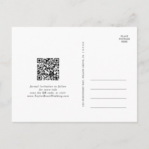 Delicate Horizontal Photo QR Code Save the Date Invitation Postcard ...