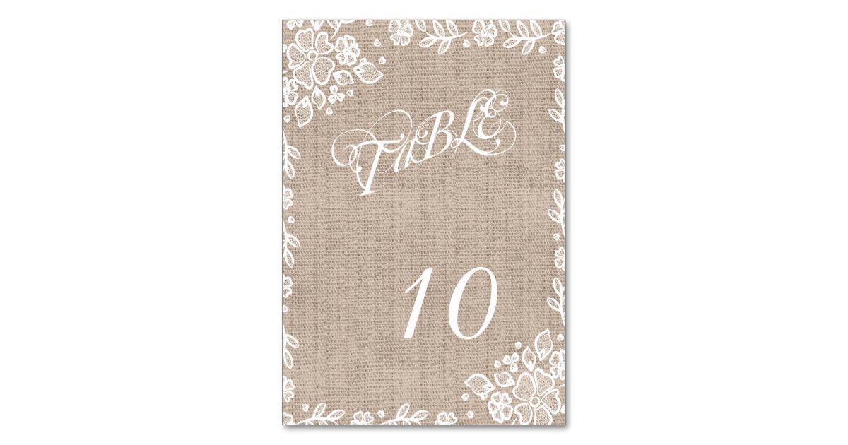 Delicate Lace Burlap Rustic Wedding Table Numbers | Zazzle