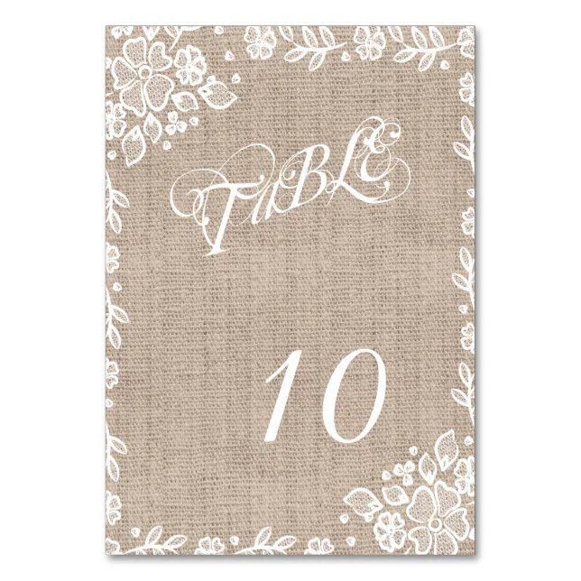 Delicate Lace Burlap Rustic Wedding Table Numbers | Zazzle